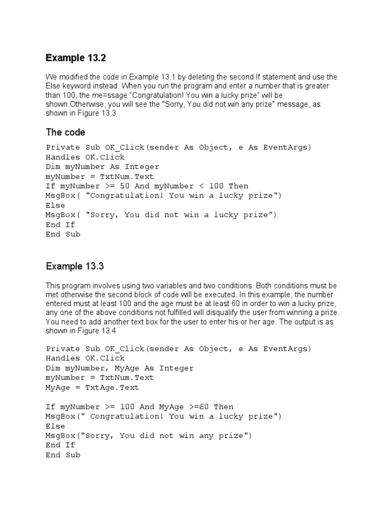 Visual Basic Activities If Then Else Pdf Computer Programming