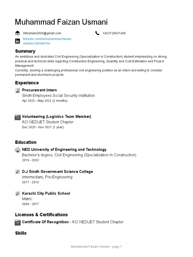 Resume Muhammad Faizan Usmani | PDF