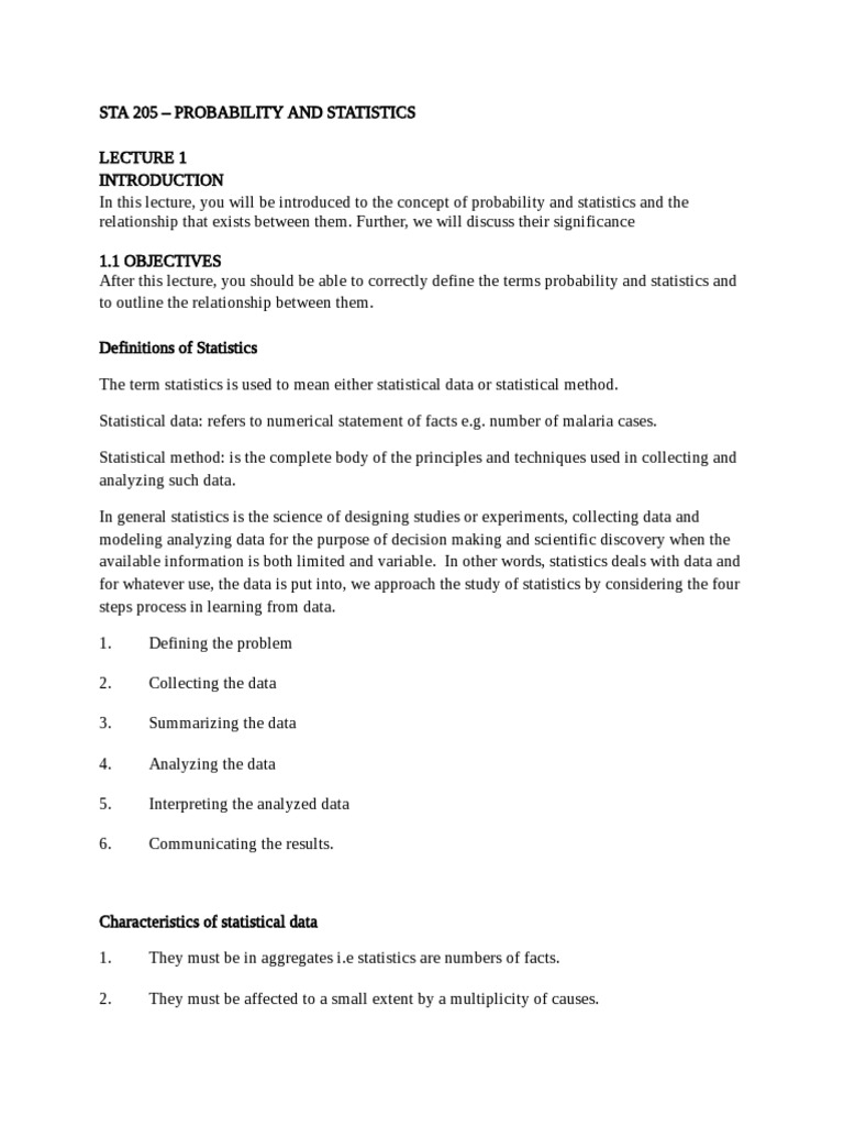 STA 205 LECTURE 1.doc - 1643091486032 | PDF | Statistics | Set ...
