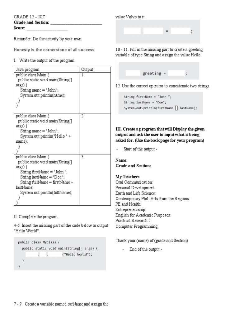 Activity For 12 ICT TVL Oct 11 2022 | PDF | Java Virtual Machine | Java (Software Platform)