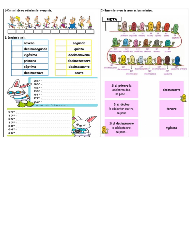 Actividad en Clase Números Ordinales | PDF | Métodos y materiales de ...