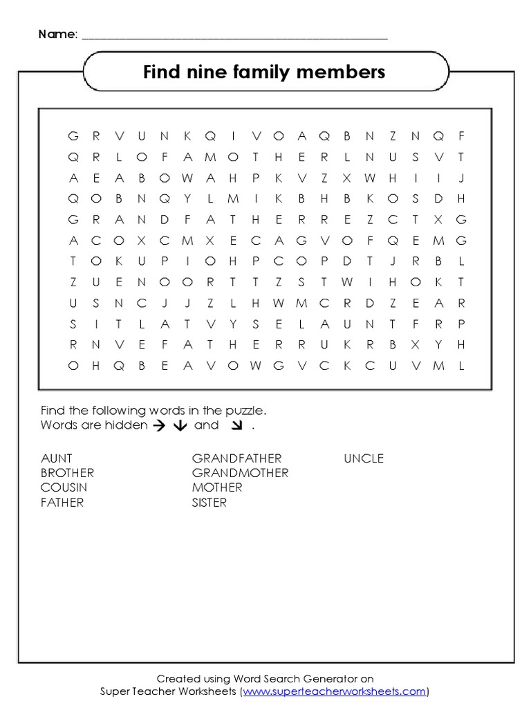 Super Teacher Worksheets Find Nine Family Members | PDF | Word Search ...