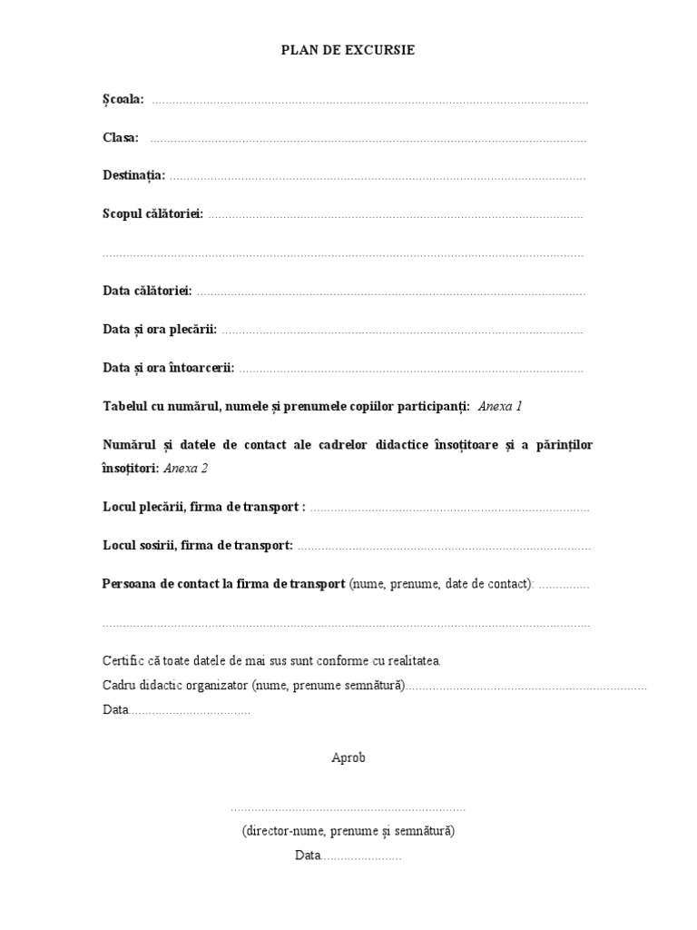 Plan de Excursie | PDF