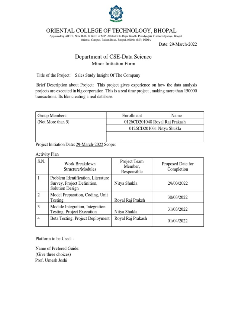 Initiation Form-1 | PDF | Computer Architecture | Information Technology Management