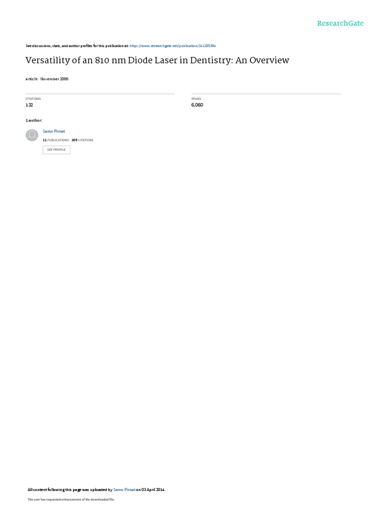 Versatility Of An 810 Nm Diode Laser In Dentistry Pdf Laser