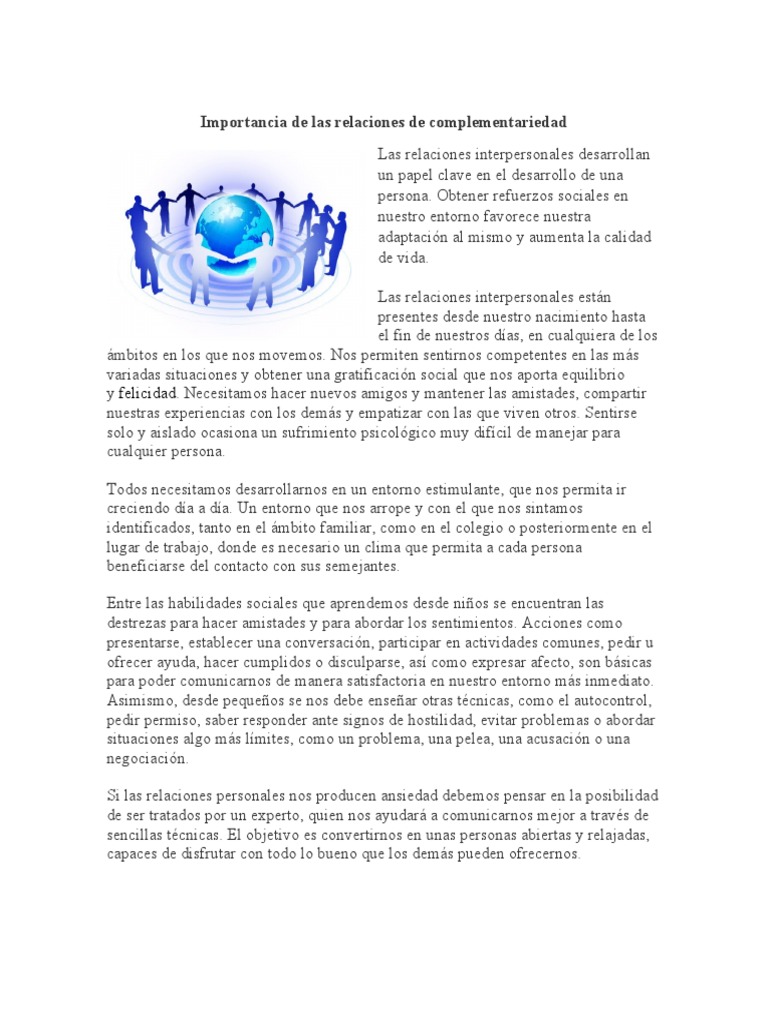 Importancia de Las Relaciones de Complementariedad | PDF | Felicidad ...