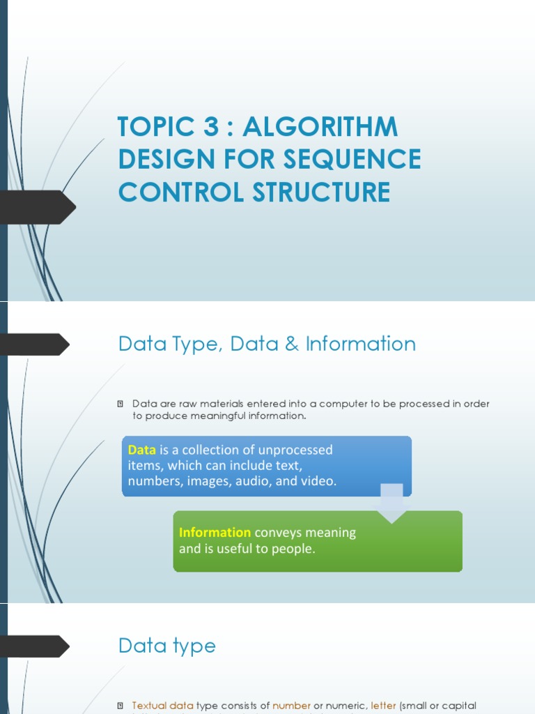 Csc121 - Topic 3 Algorithm Design For Sequence Control Structure | PDF | Data Type | Variable ...
