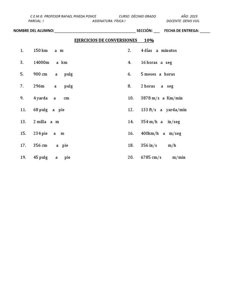 Ejercicios de Conversiones | PDF