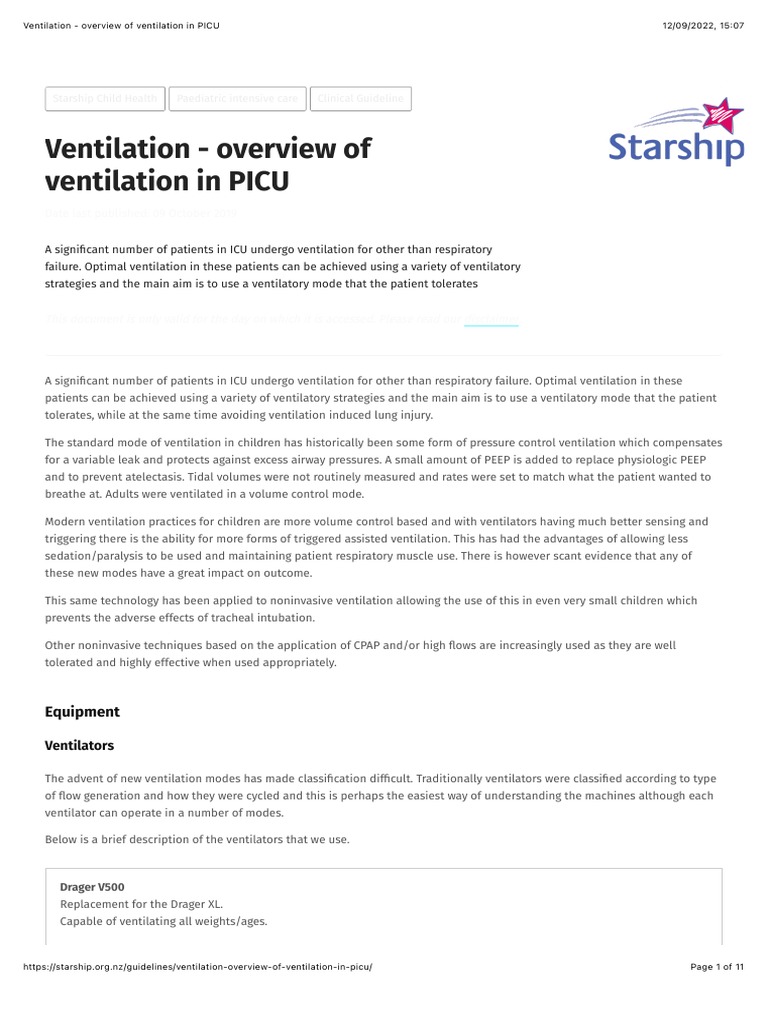 Ventilation - Overview of Ventilation in PICU | PDF | Medicine ...