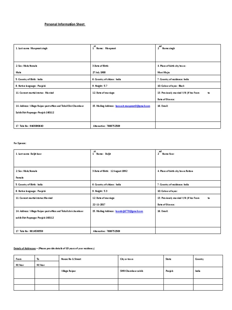 Personal Information Sheet For Last 10 Year 2 | Download Free PDF | Punjab | Justice
