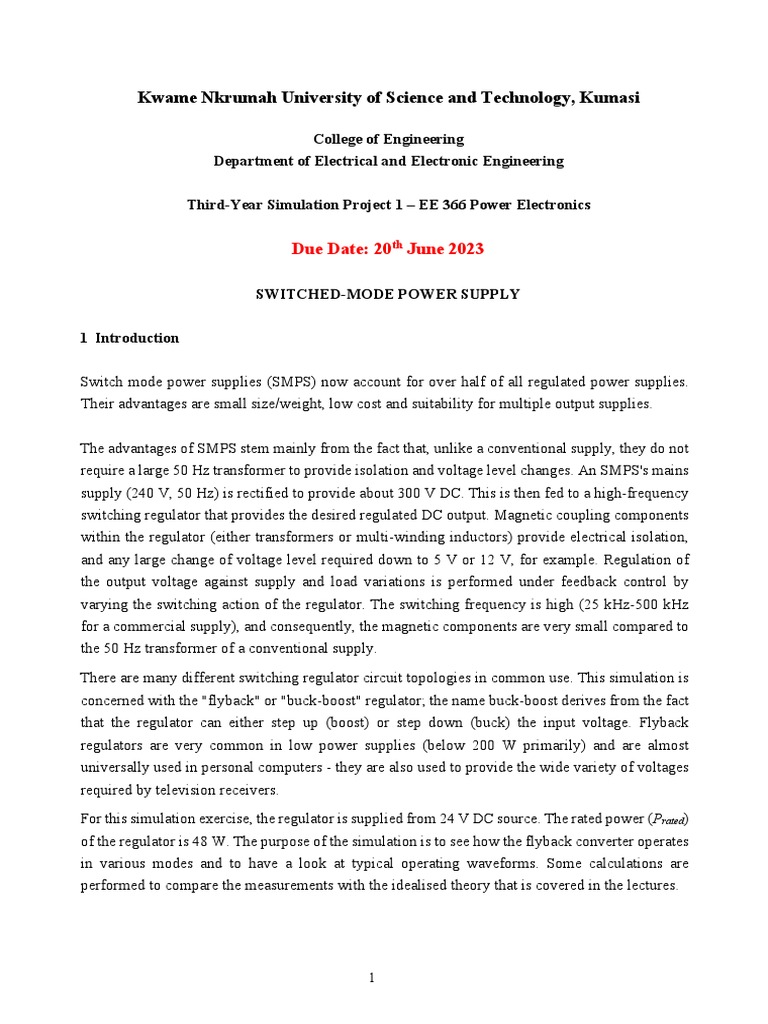 SMPS Simulation Sheet 2023 | PDF | Power Supply | Metrology