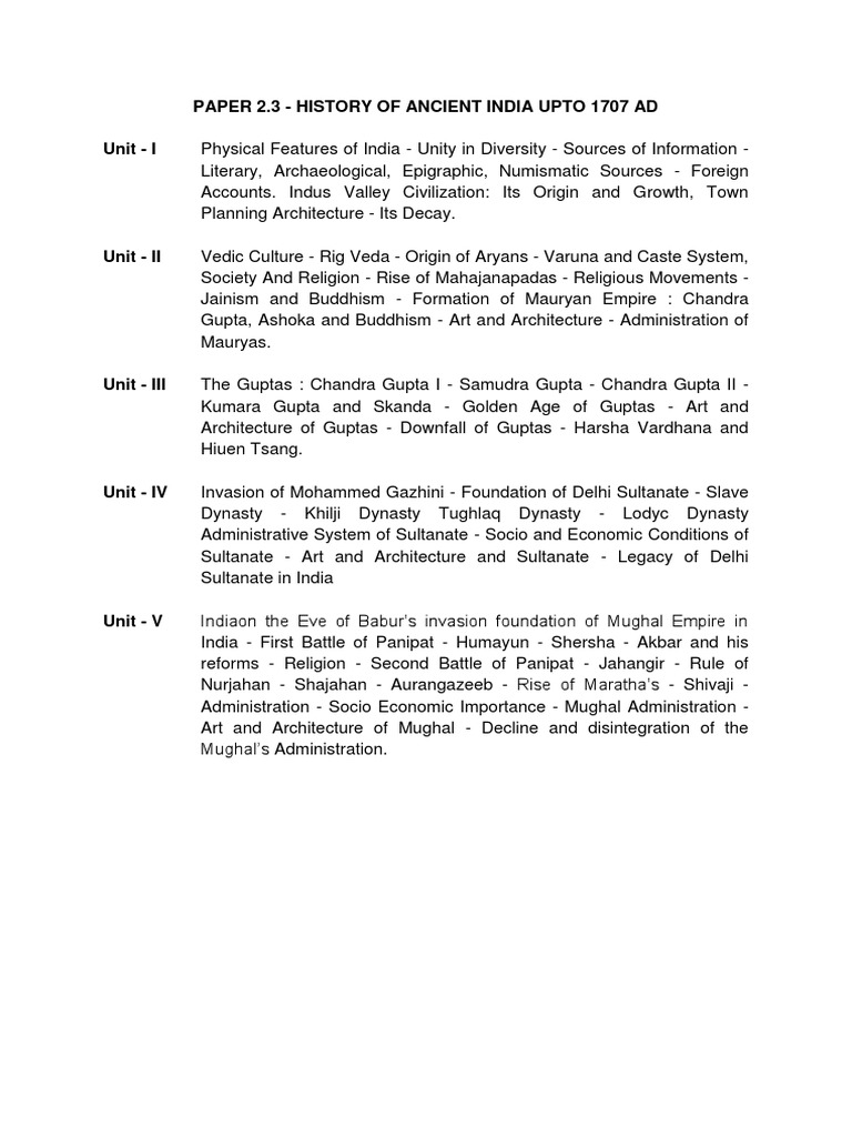 Ancient India History Overview (up to 1707 AD) | PDF | Vedas