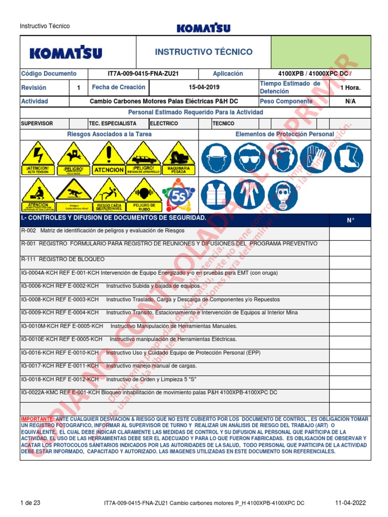 Cambio de Carbones Motores P&H 4100XPB | PDF | Electricista | Presión
