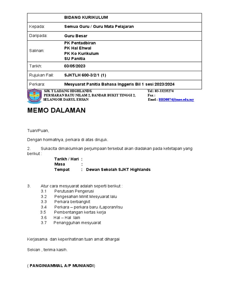 Memo Mesyuarat | PDF
