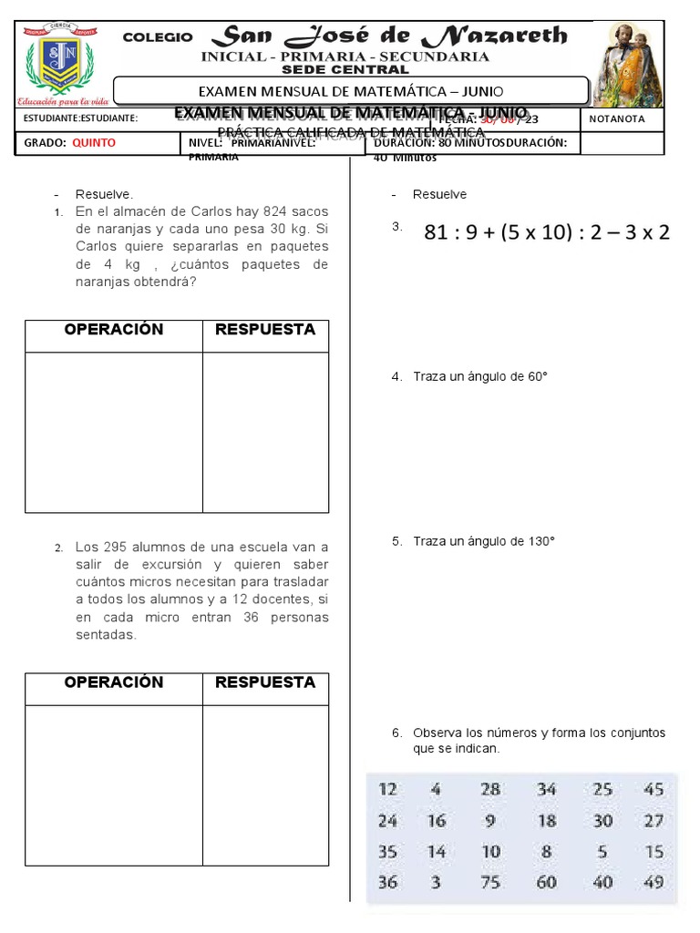 Exa Men Mate - 5to | PDF