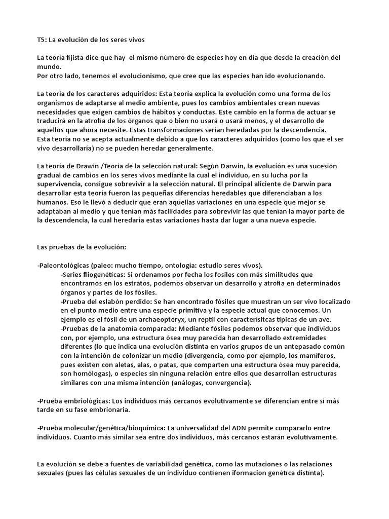 Wuolah Free La Evolucion de Los Seres Vivos | PDF | Evolución | Seleccion natural