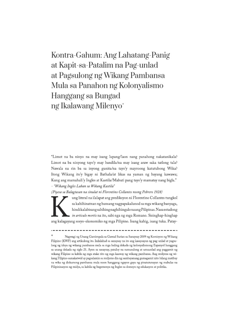 San Juan - Kontra-Gahum - Kasaysayan NG Wikang Filipino | PDF