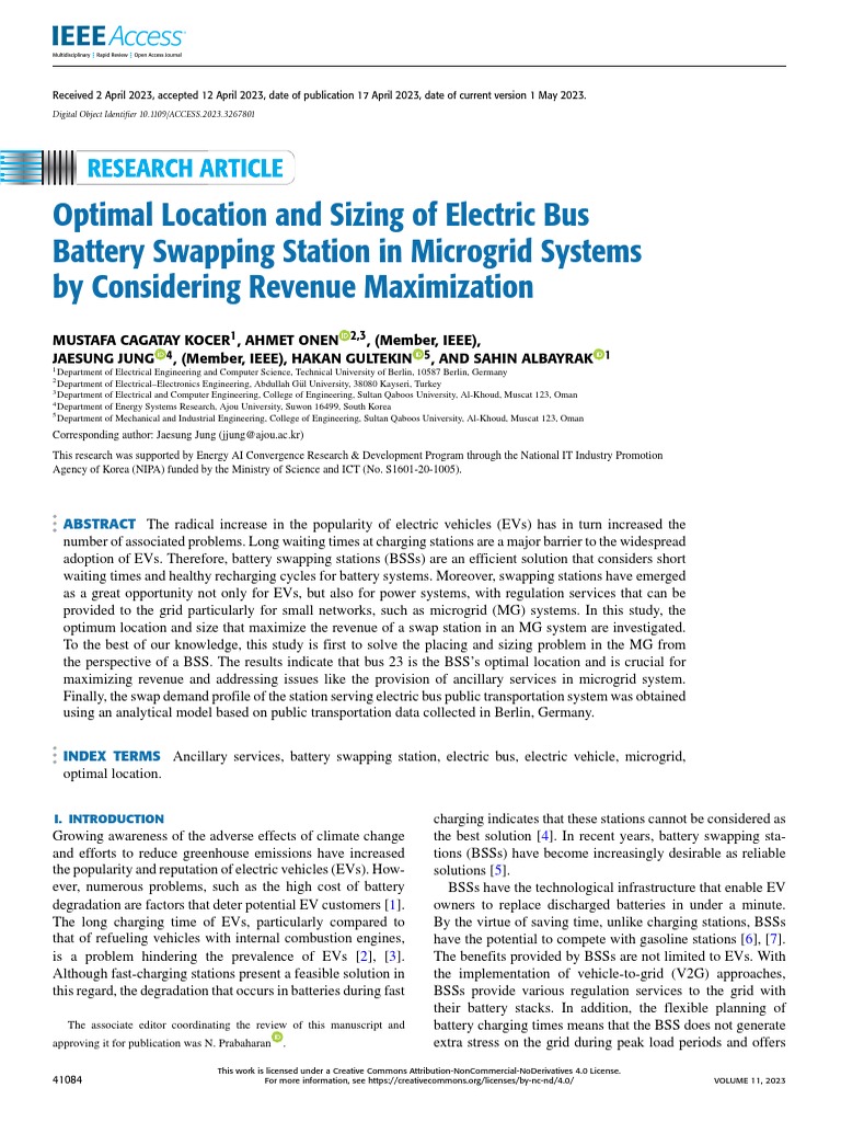 2023 Optimal Location and Sizing of Electric Bus Battery Swapping Station in Microgrid Systems ...