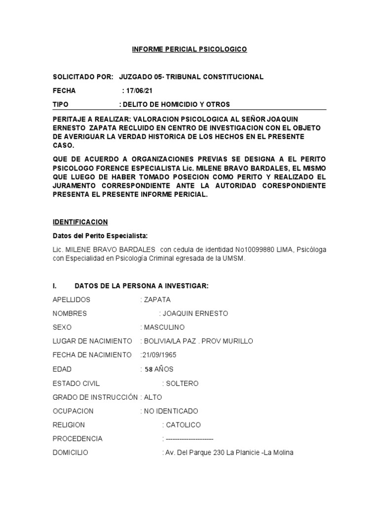 INFORME_PERICIAL_PSICOLOGICO[1] | PDF | Desorden de personalidad antisocial | Sicología