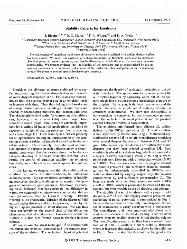 Stability Criteria For Emulsion | PDF Stability Criteria For Emulsion | PDF