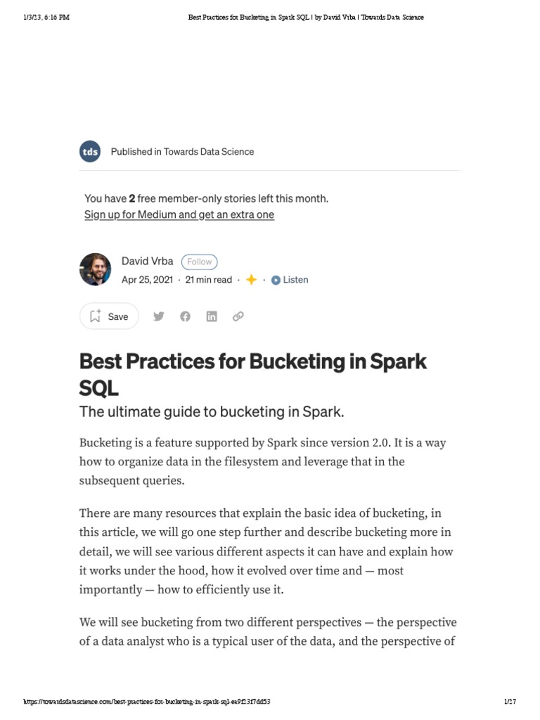 Best Practices For Bucketing in Spark SQL - by David Vrba - Towards Data Science | PDF | Apache ...