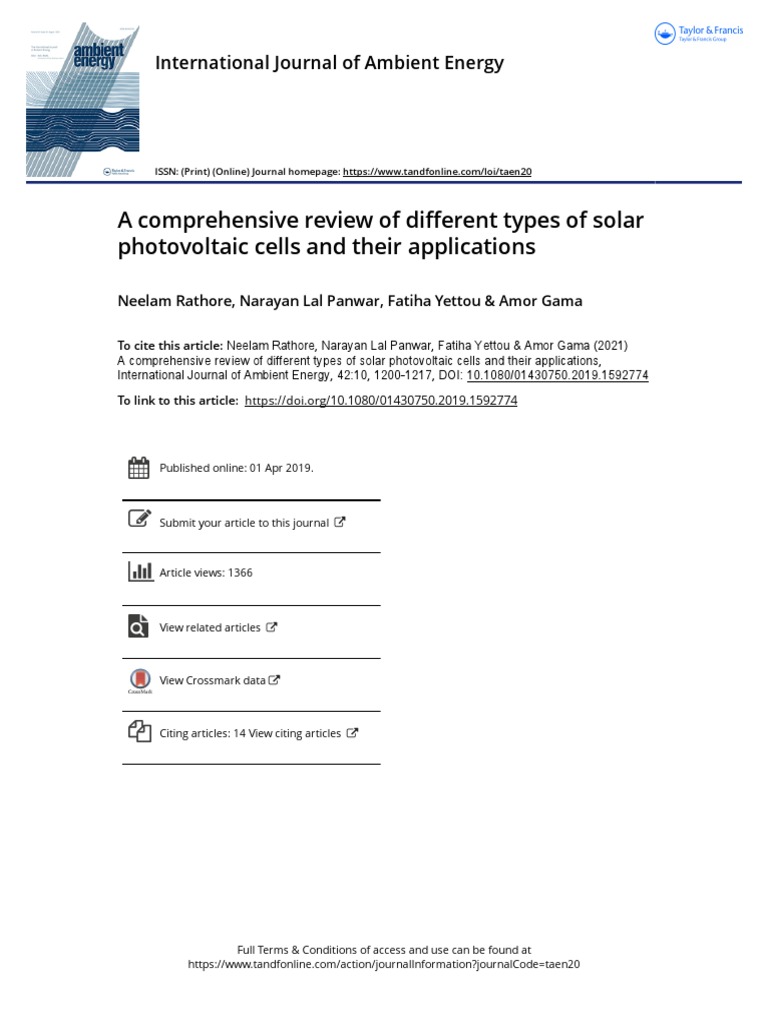 1 A Comprehensive Review of Different Types of Solar Photovoltaic Cells ...