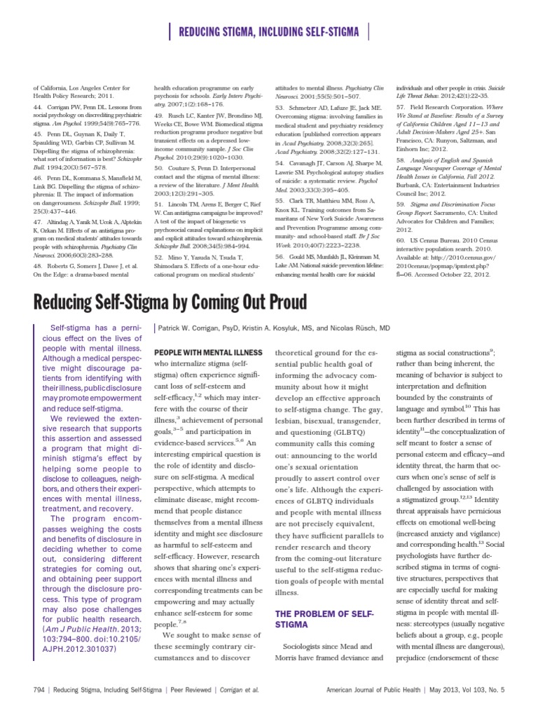 Corrigan Et Al - 2013 - Reducing Self-Stigma by Coming Out Proud | PDF ...