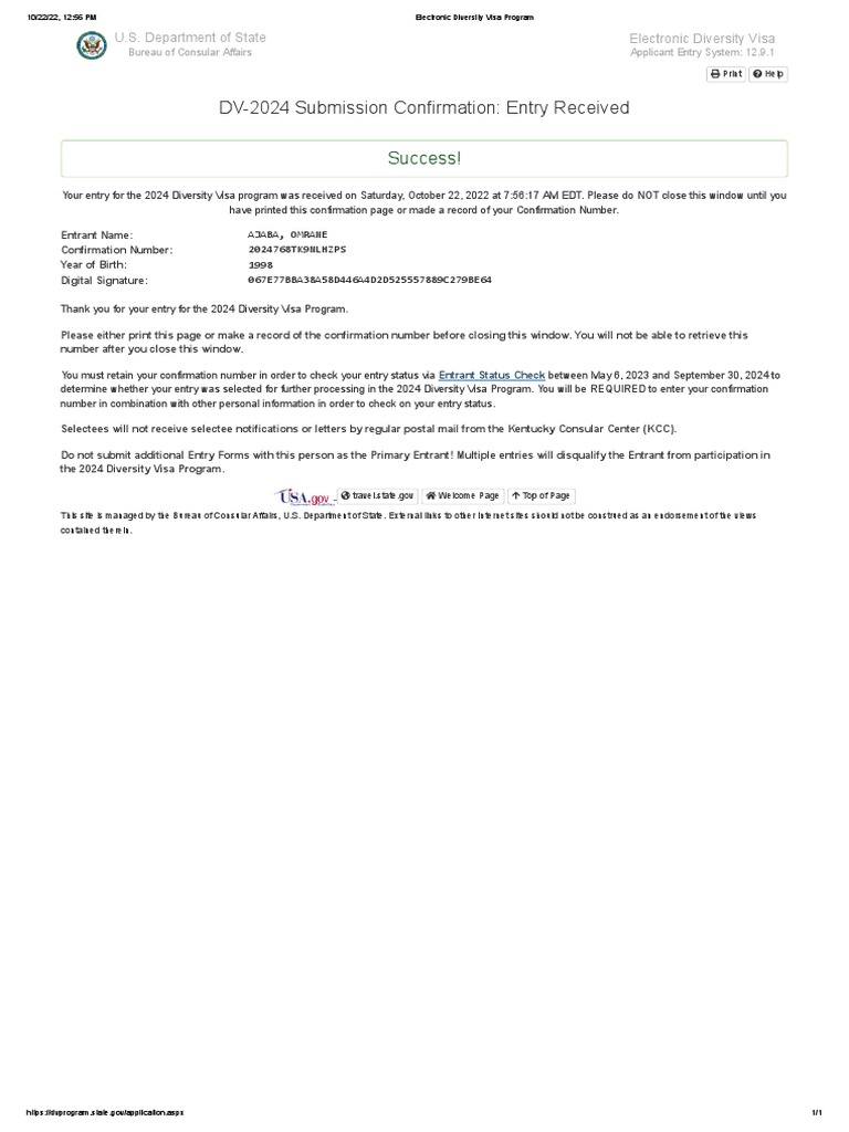DV-2024 Entry Confirmation Details | PDF | Travel Visa