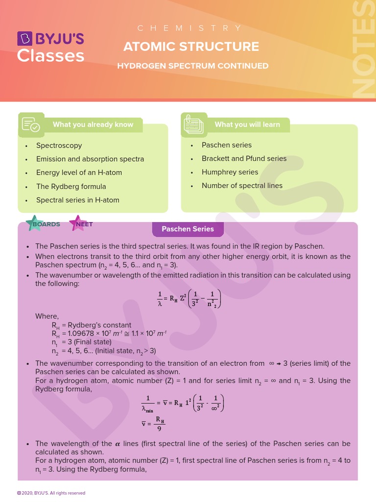 Hydrogen Spectrum and Spectral Series | PDF | Spectral Line | Emission ...