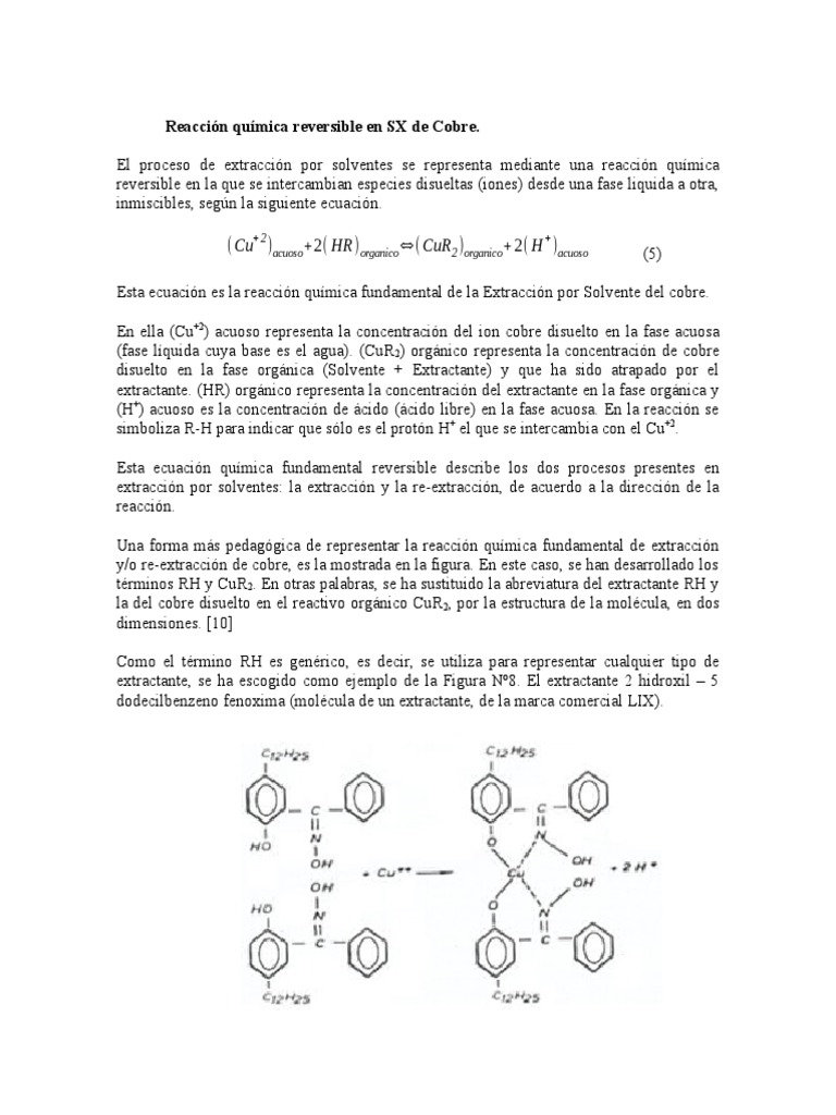 Reacción Química Reversible en SX de Cobre | PDF | Química | Reacciones ...