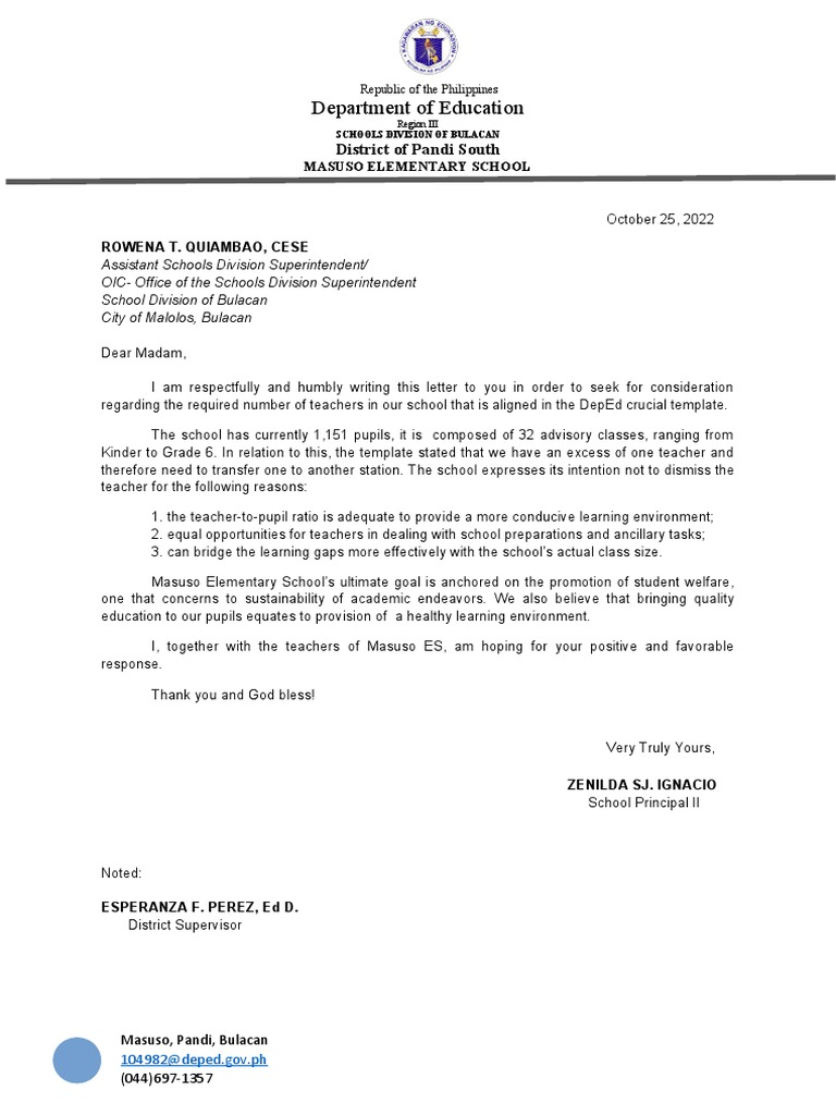 LETTER-JUSTIFICATION-EXCESS-TEACHER | PDF