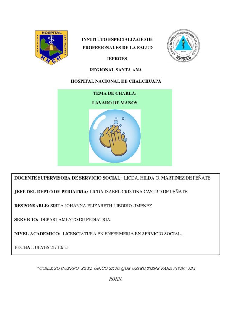 Plan de Charla (Lavado de Manos) | PDF | Lavado de manos | Especialidades Medicas
