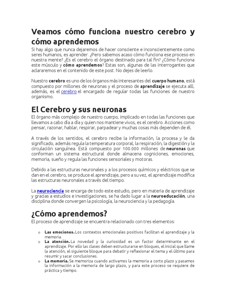 Actividad TEA Primero B 13-02-2023 | PDF | Aprendizaje | Cerebro