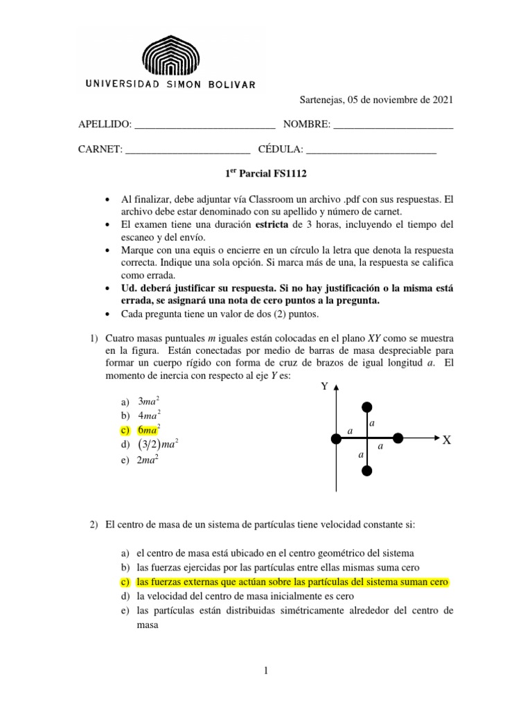 1er Parcial FS112 sept dic 2021 | PDF | Fricción | Rotación