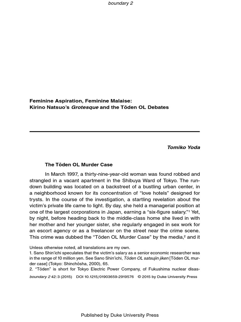 Feminine Aspiration, Feminine Malaise - Kirino Natsuo's Grotesque and ...