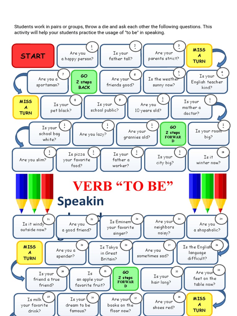 Verb "To Be" Speaking Game | PDF | Linguistics