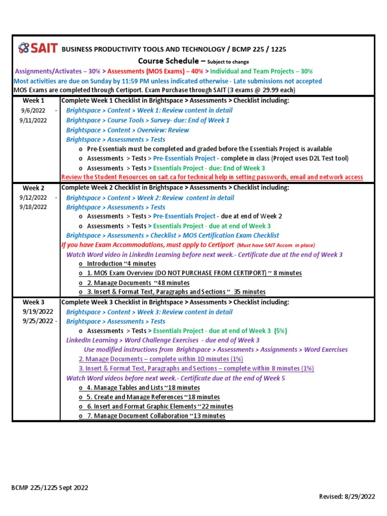 BCMP 225 - 1225 14 Week Detailed Schedule - OER | PDF | Microsoft Power Point | Microsoft Excel