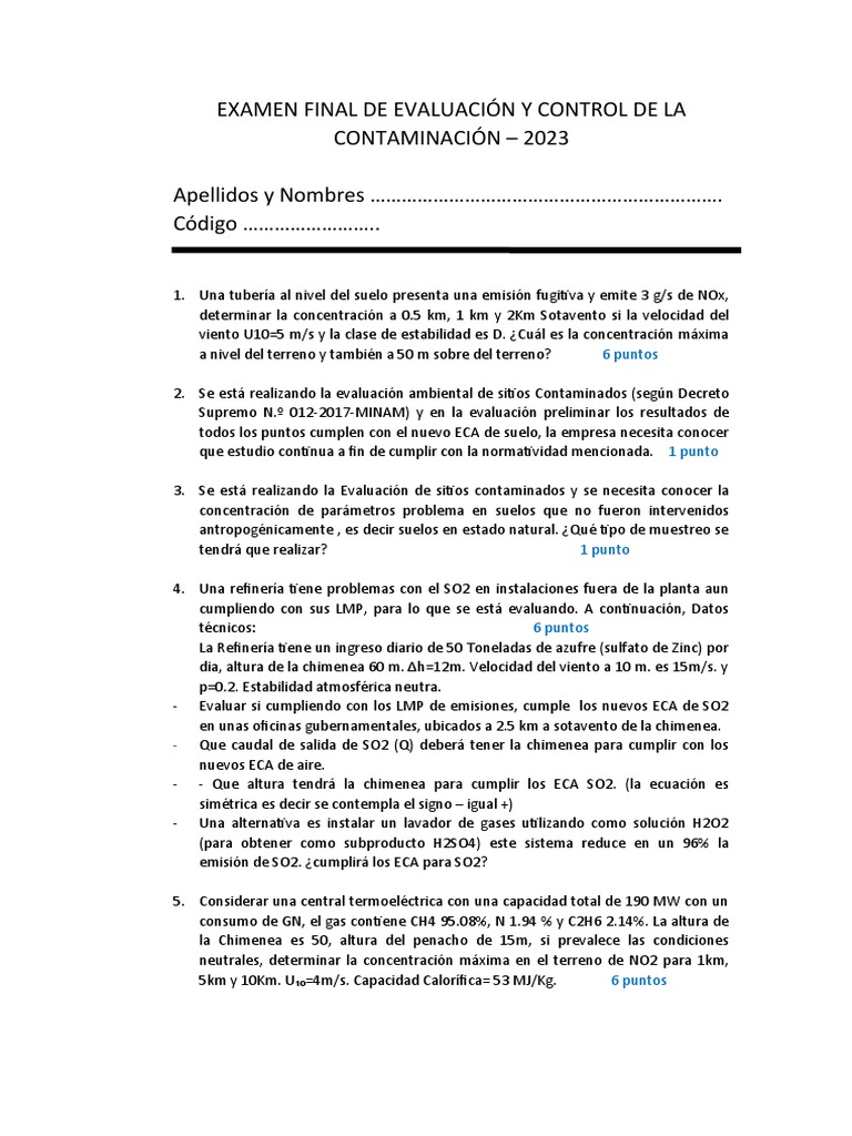 Examen Final Evaluación y Control 2023 | PDF | Química | Naturaleza