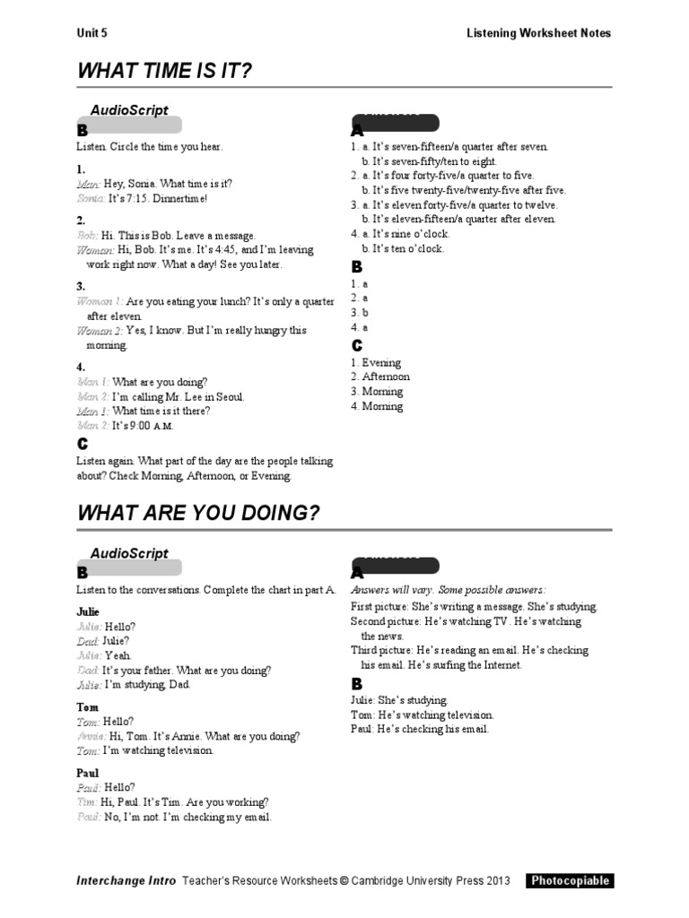 Unit05 Listening Worksheet | PDF