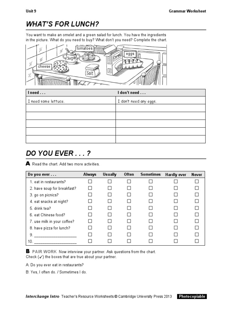WHAT'S FOR LUNCH - Grammar - Worksheet | PDF