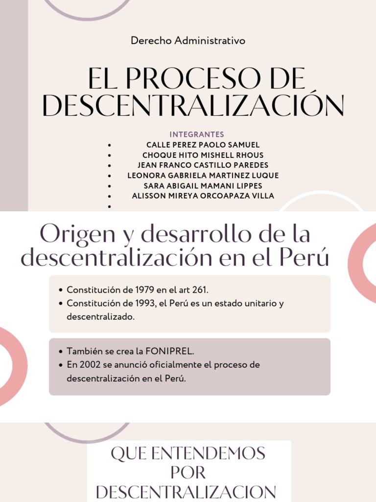 El Proceso De Descentralización Ppts Pdf Perú Democracia
