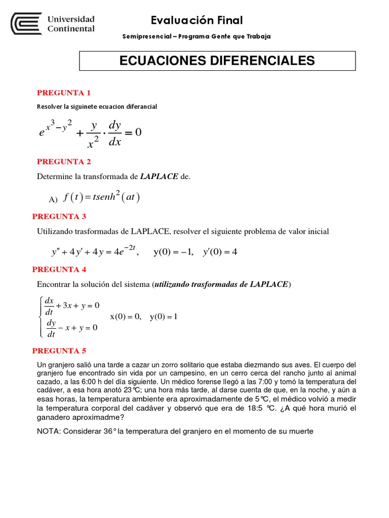 Solucionario Examen Final 20769 Bloque B | PDF | Calculo diferencial | Ecuaciones diferenciales