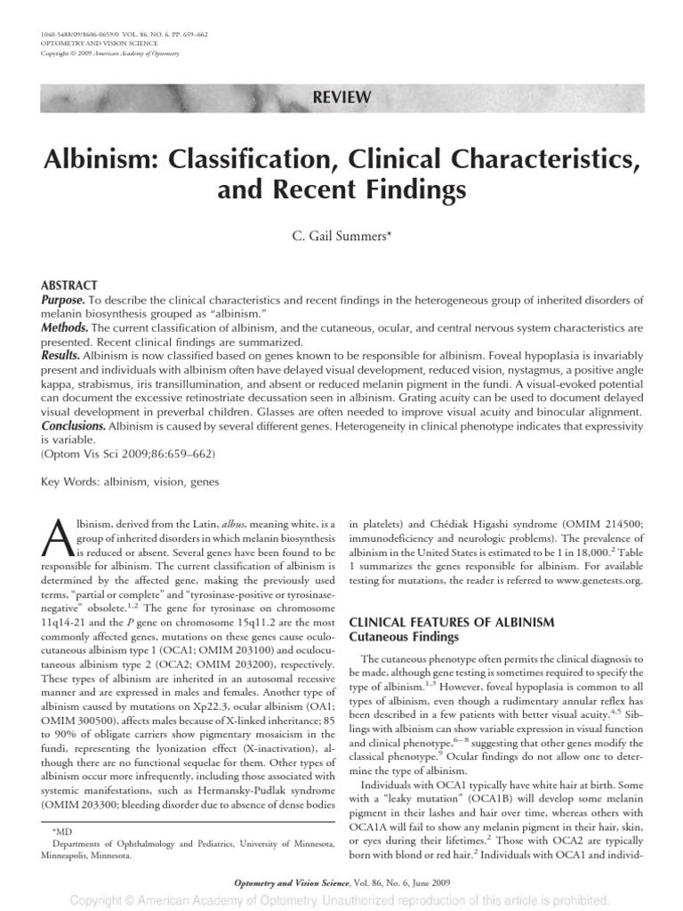 Albinism Classification, Clinical.23 | PDF | Visual Acuity | Vision