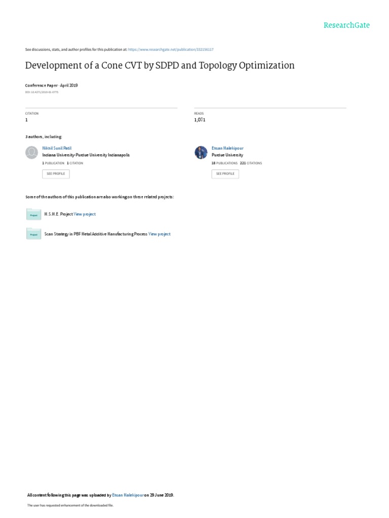 Development of A Cone CVT by SDPD and Topology Optimization: April 2019 ...