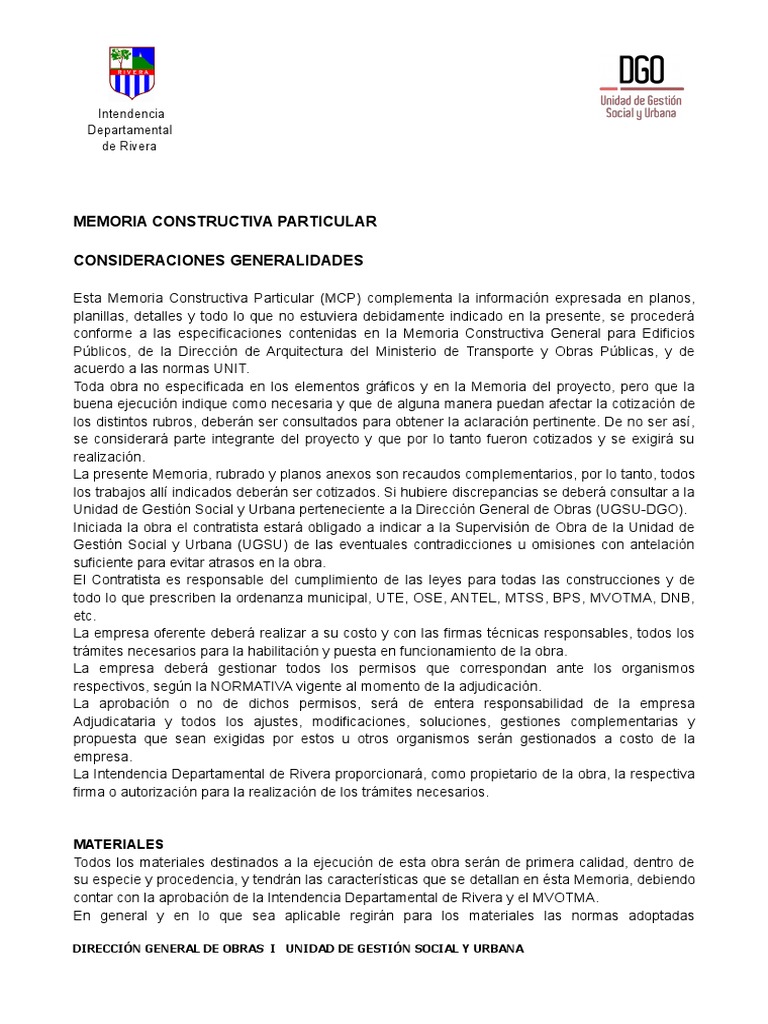 Memoria Constructiva L A Arenera | PDF | Pinturas | Hormigón