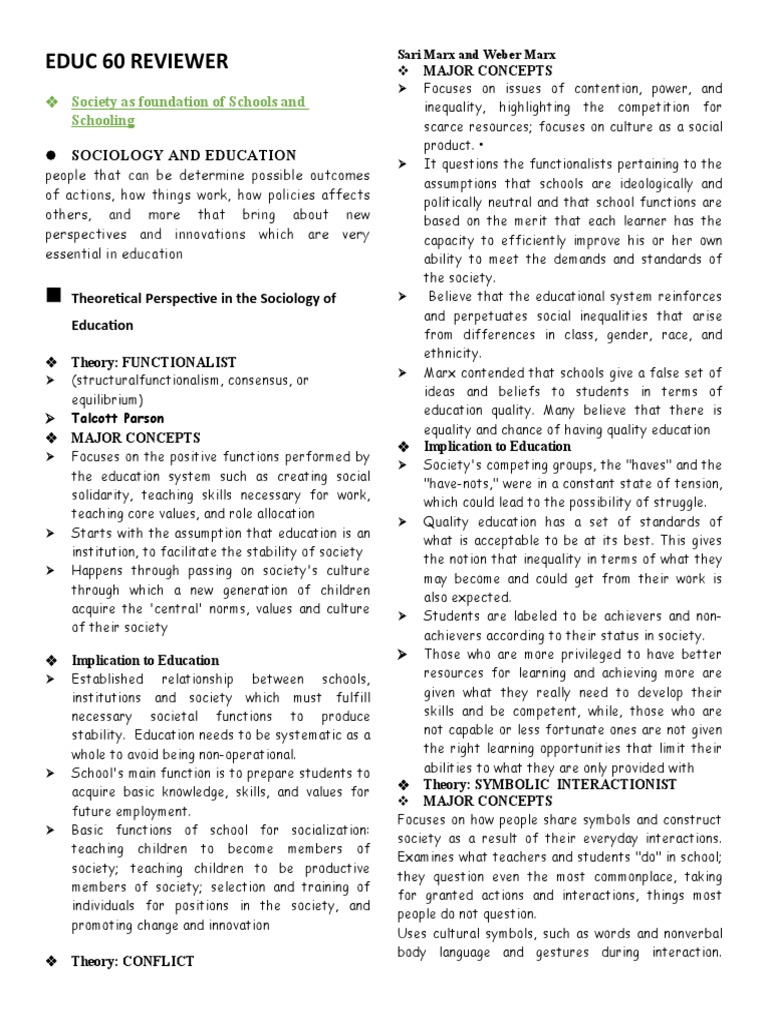 Educ 60 Reviewer | PDF | Society | Sociology