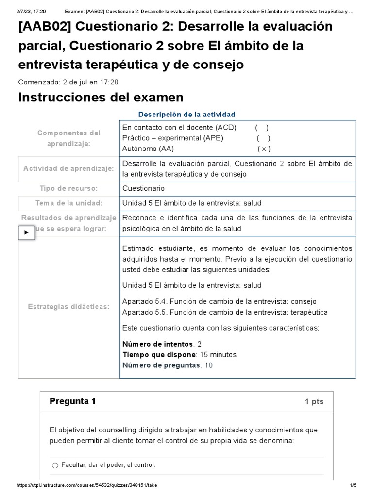 Examen - (AAB02) Cuestionario 2 - Desarrolle La Evaluación Parcial, Cuestionario 2 Sobre El ...