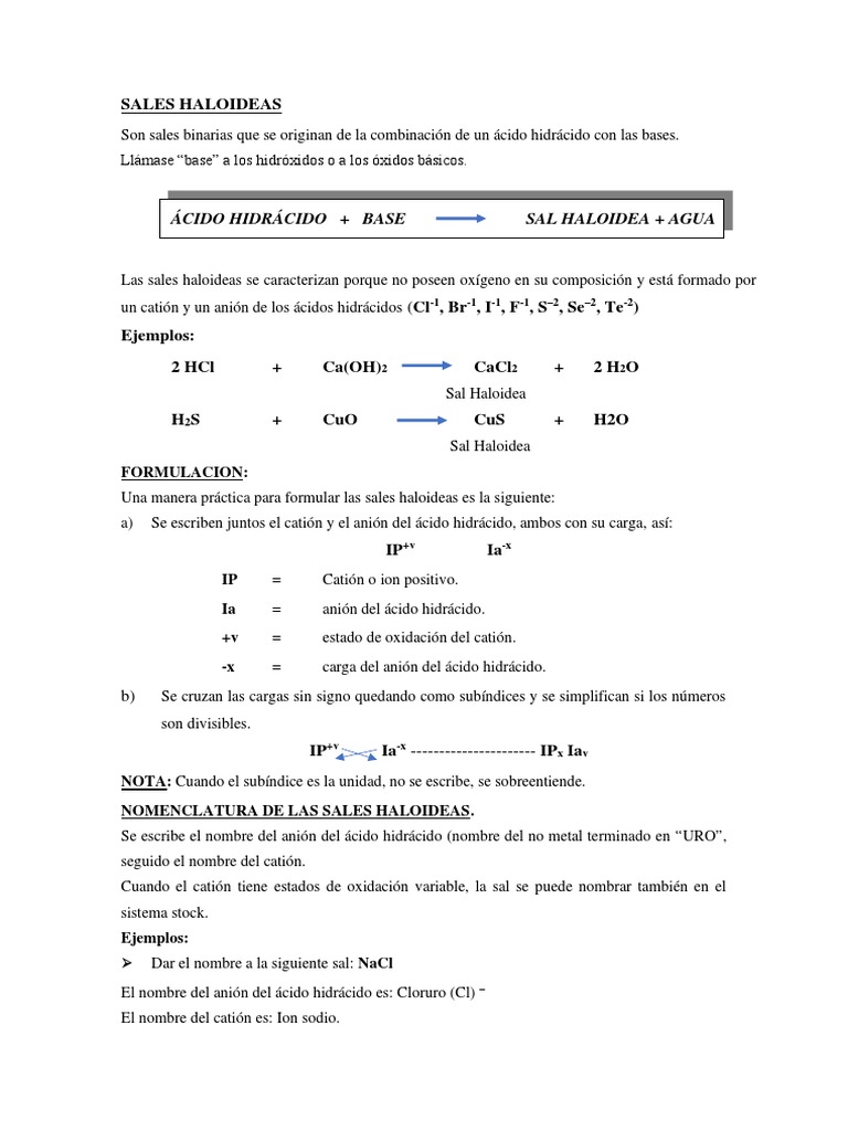 Función Sales Haloideas | PDF | Sal (química) | Ácido