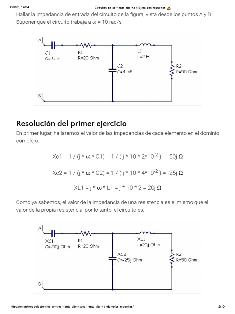 Circuitos de Corriente Alterna, Ejercicios Resueltos | PDF | Impedancia eléctrica | voltaje
