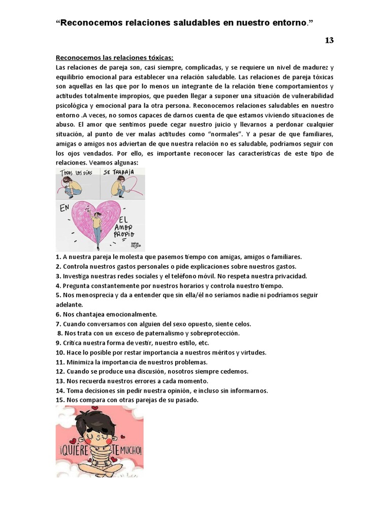 Sesión #13 Reconocemos Relaciones Saludables en Nuestro Entorno | PDF ...